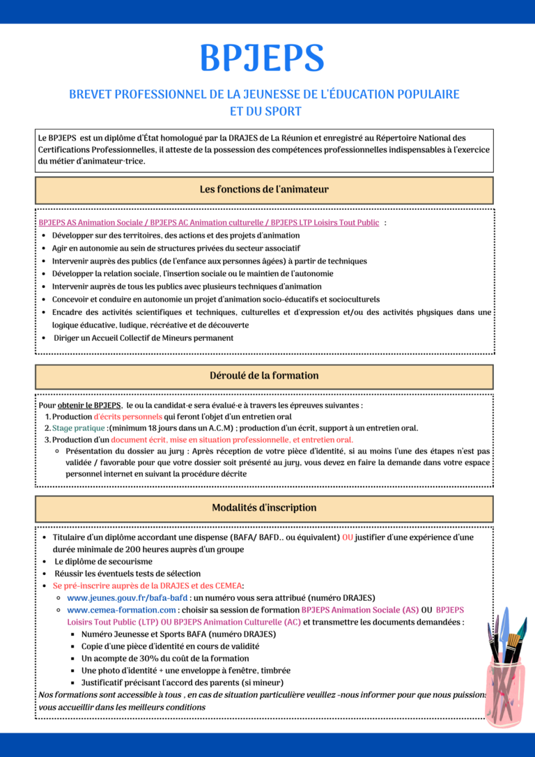 Plaquette pédagogique BPJEPS – CEMEA REUNION